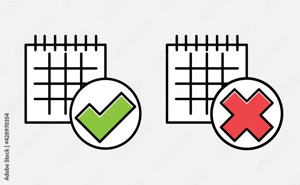 Calendar with with wrong and right check marks. Isolated on white ...