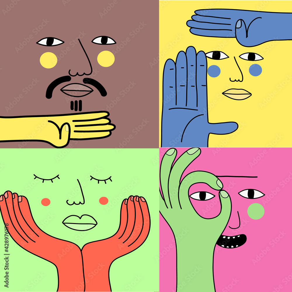 Vector illustration Square abstract faces with various emotions and ...