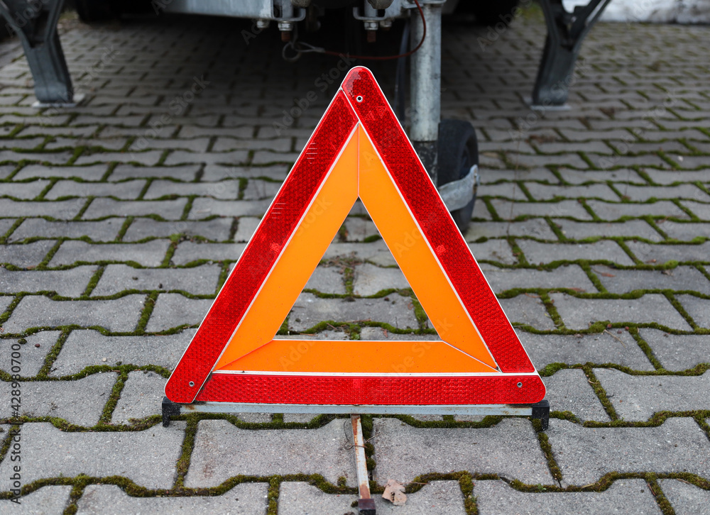 Car reflective triangular parking warning sign. Emergency safety stop ...