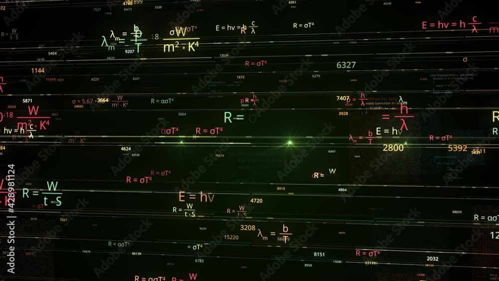 Floating mathematical and physics formulas on black background, seamless loop. Animation. Flying ...