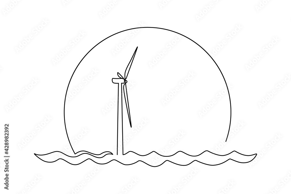 Vecteur Stock Wind energy in continuous line art drawing style ...