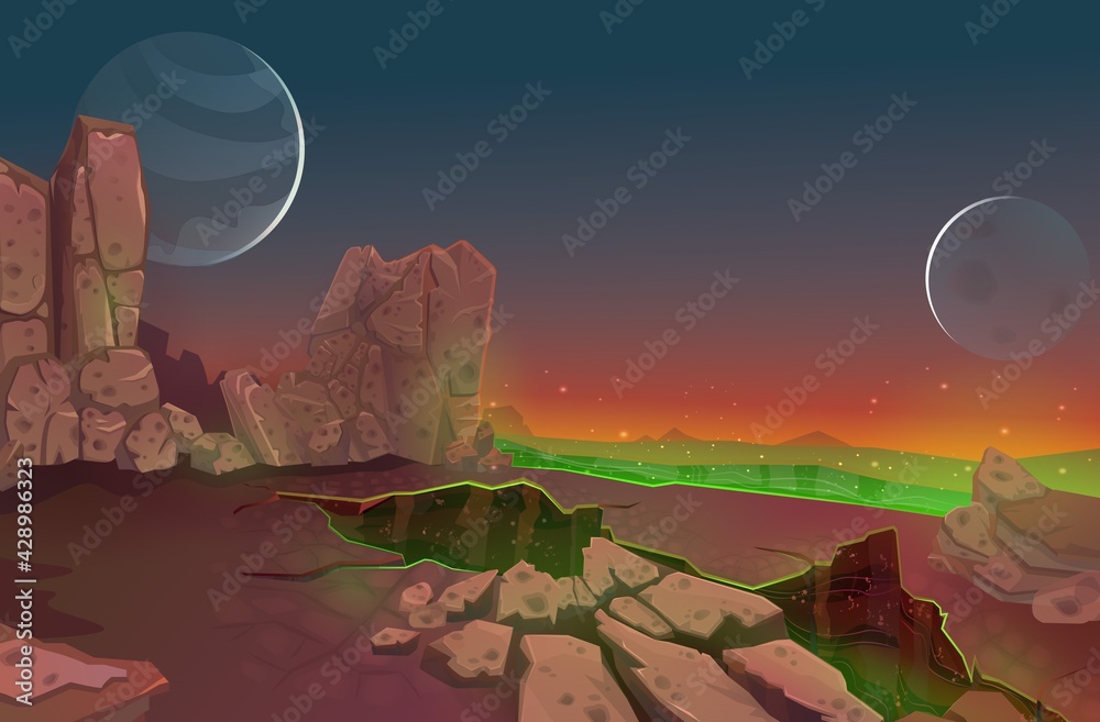Art & Illustration space landscape,cosmic sky with planets and stars ...
