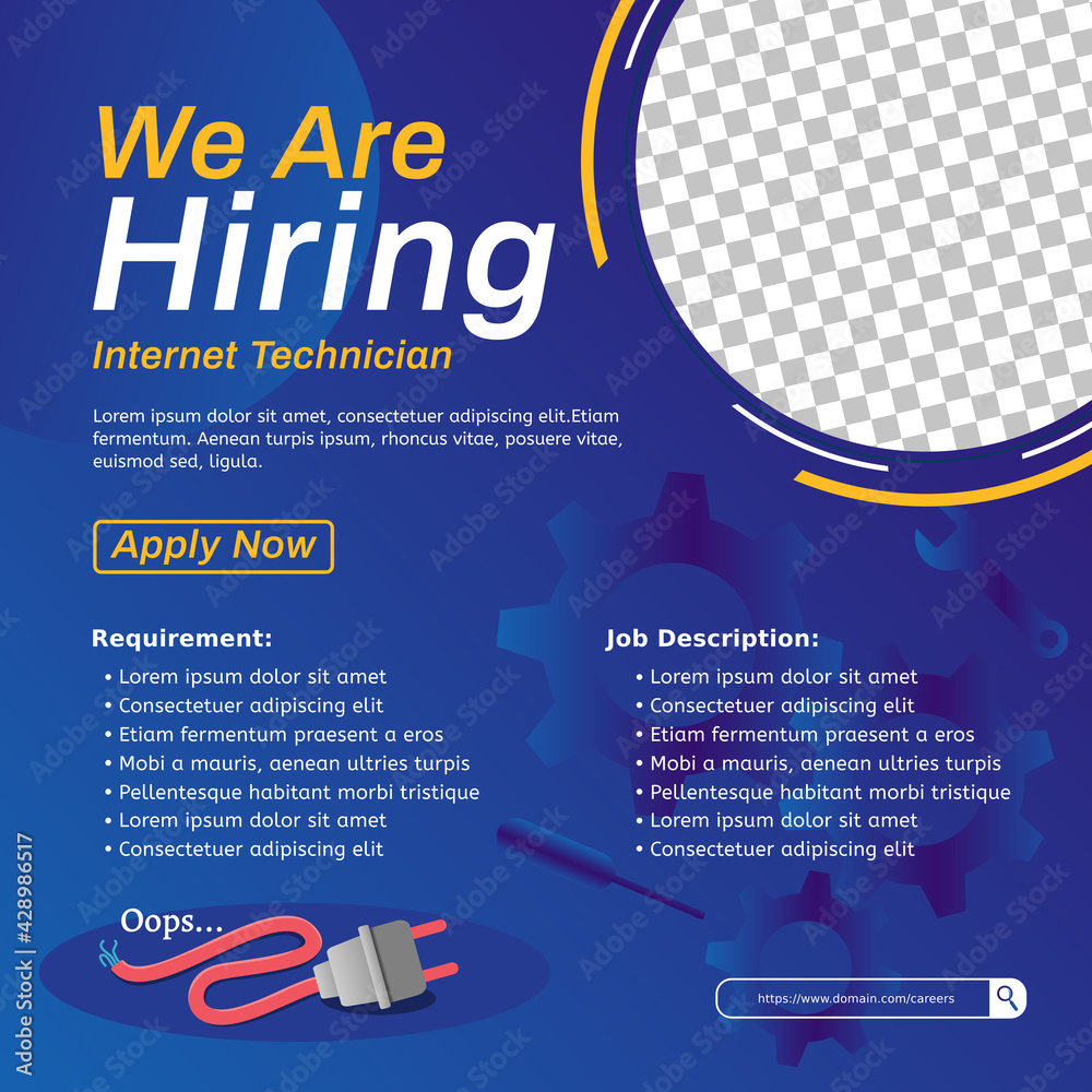 Hiring recruitment open vacancy design. Square social media post layout ...