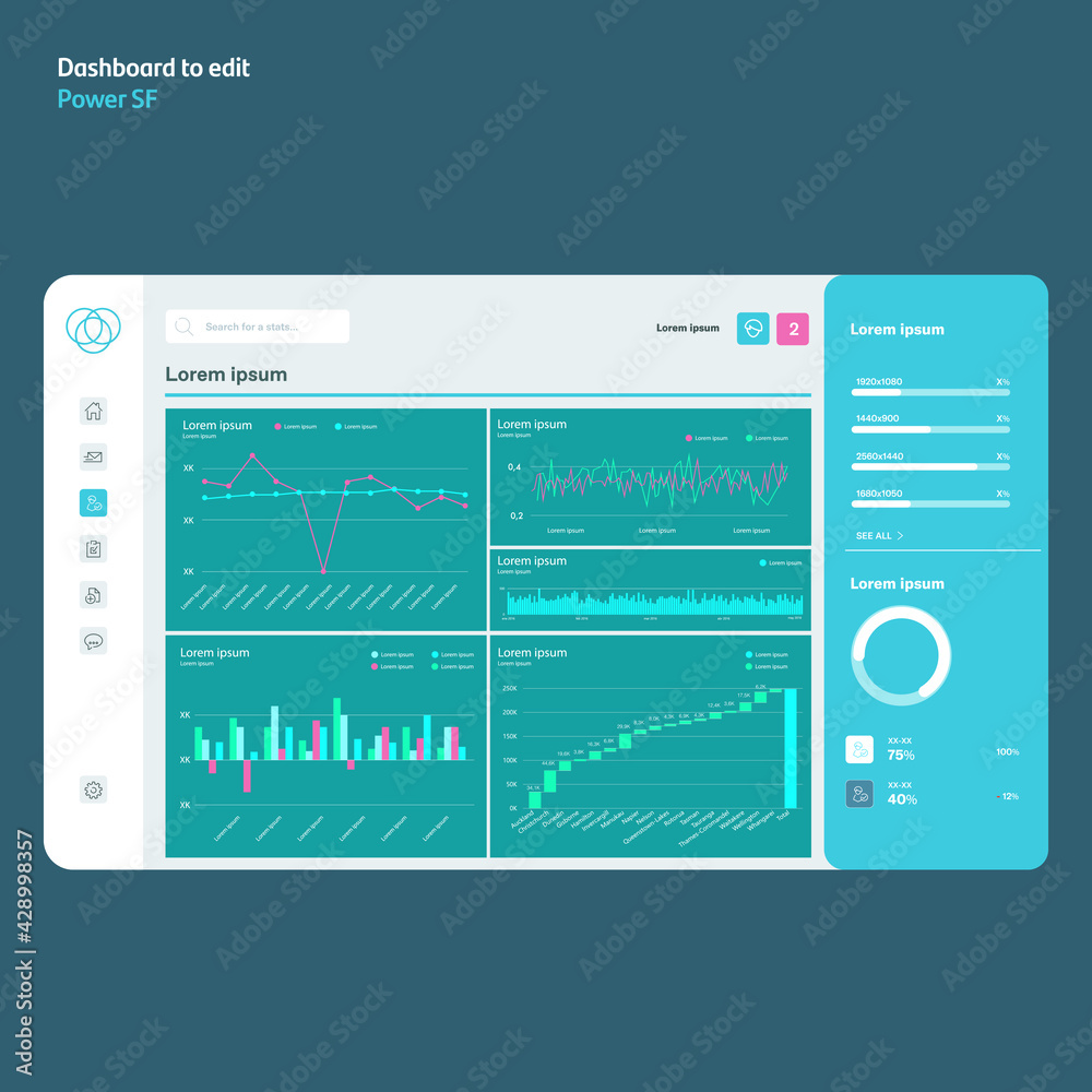 Data analytics. Power bi. Dashboards with graphs. Bars. Charts. EPS10 ...