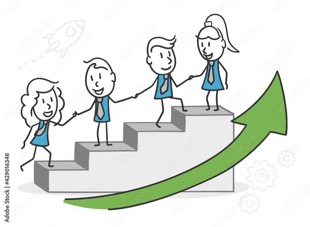 Business stick people help each other. Concept of coworkers grow ...