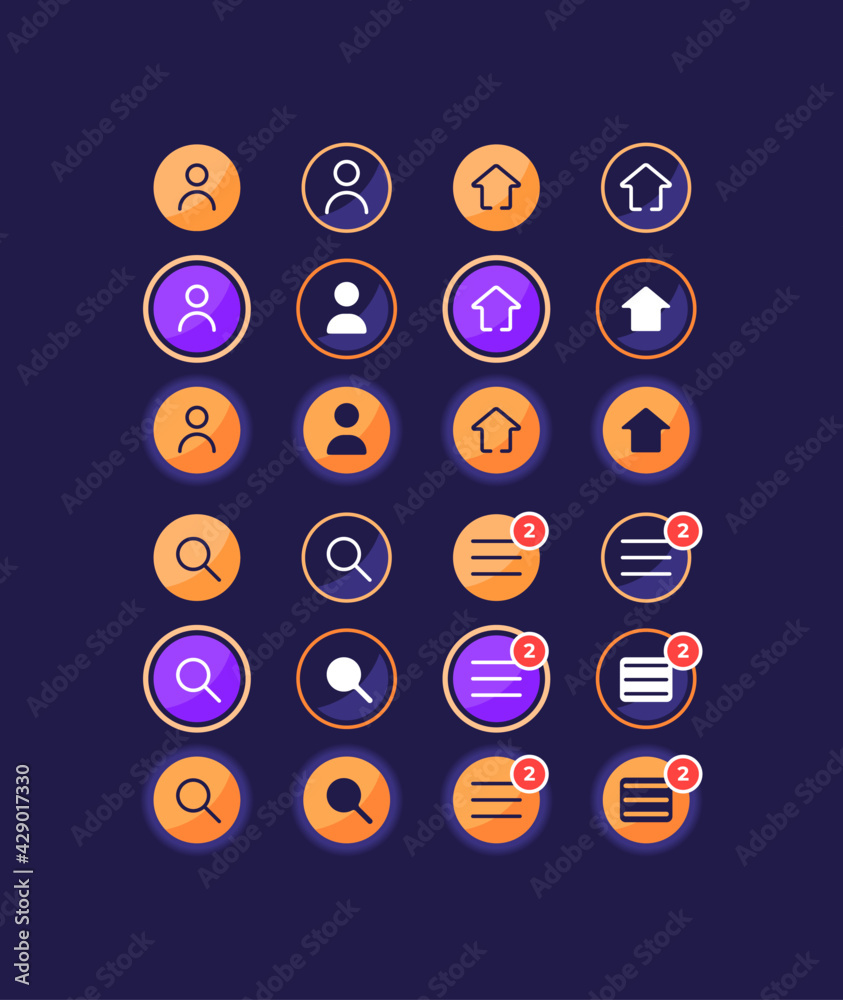 Settings options for user account UI elements kit. Homepage buttons ...