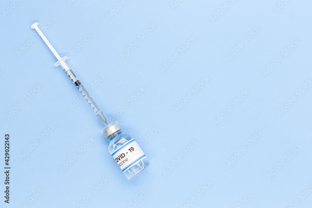 Top view Vaccine and syringe injection with copy space, treatment to ...