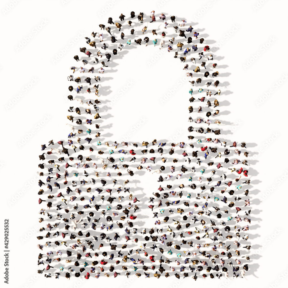 Concept conceptual large community of people forming the padlock icon ...