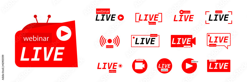Live icon. Stream set. Live steam button set. Vector concept from live ...