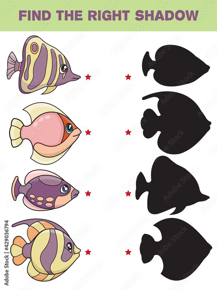 Vetor de Cartoon illustration of match the right shadows with pictures ...