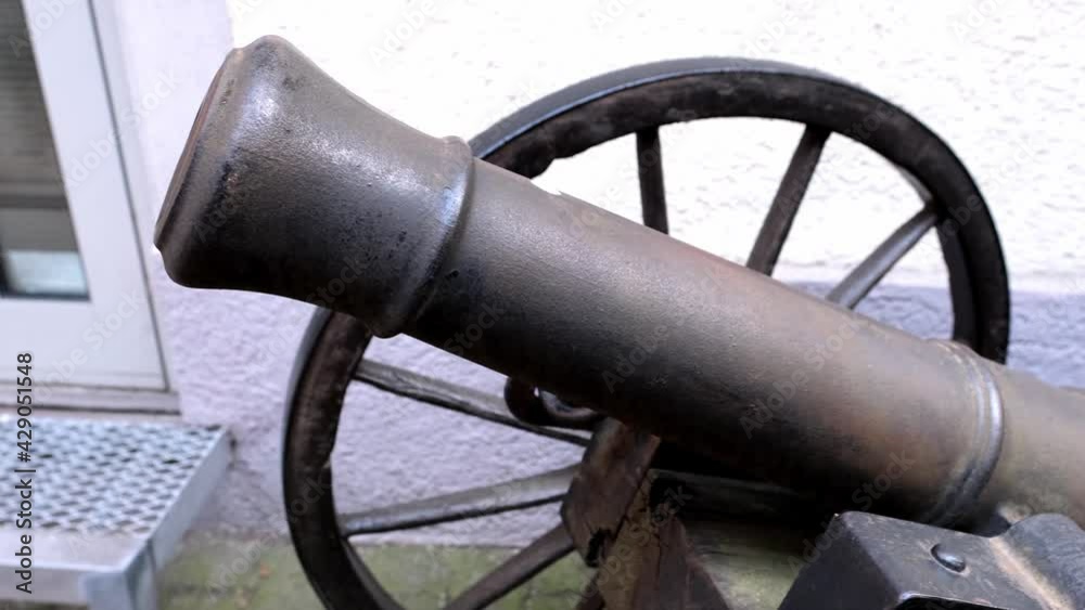 close-up black old cannon, artillery weapon of the middle ages, first ...