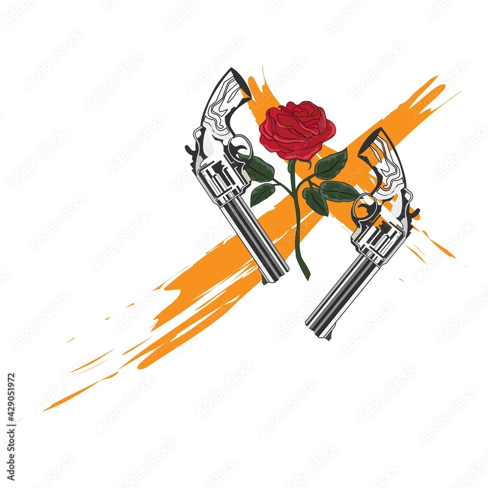 Rose with guns illustration for your clothing design or symbol. Stock ...