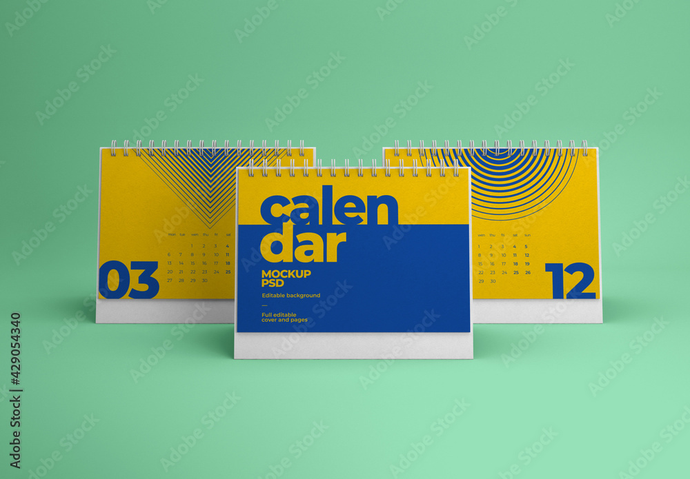 Horizontal Desk Calendar Mockup Stock Template | Adobe Stock