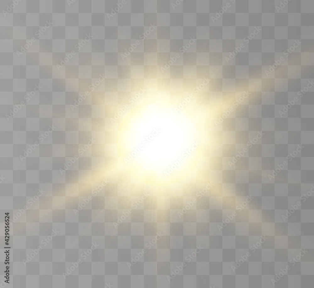 Sun on a transparent background with rays and glare vector illustration ...