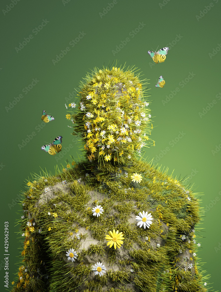 A human abstract figure made from natural organic materials such as ...