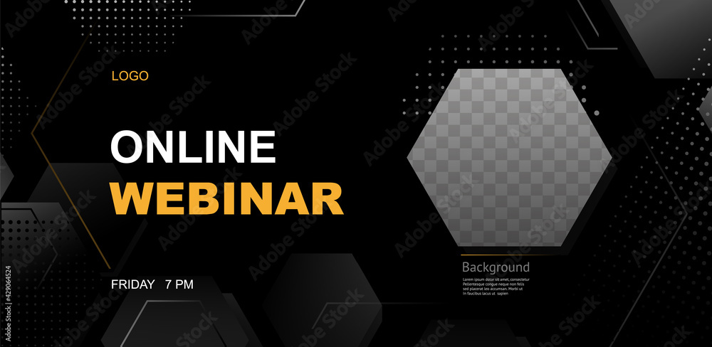 Online webinar vector template. Black abstract technology geometric ...