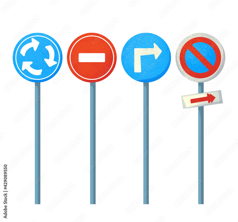 Road signs set. Cartoon childrens illustration. Isolated on white ...