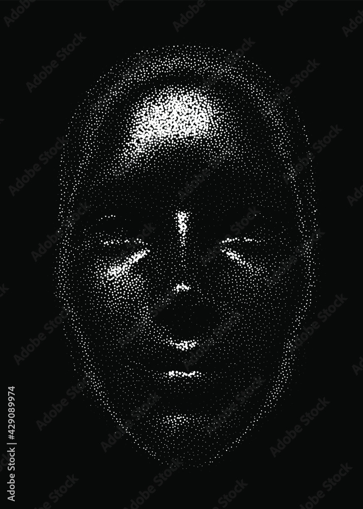 Silhouette of a 3d human head made of dots and particles. Concept of ...
