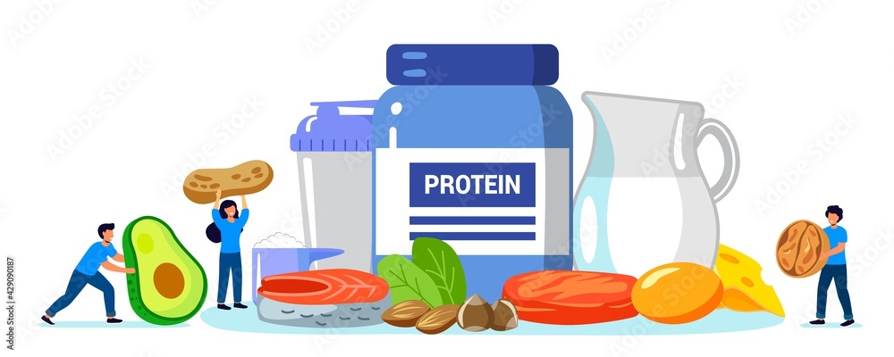 Protein vector illustration Flat tiny amino acid food menu persons ...