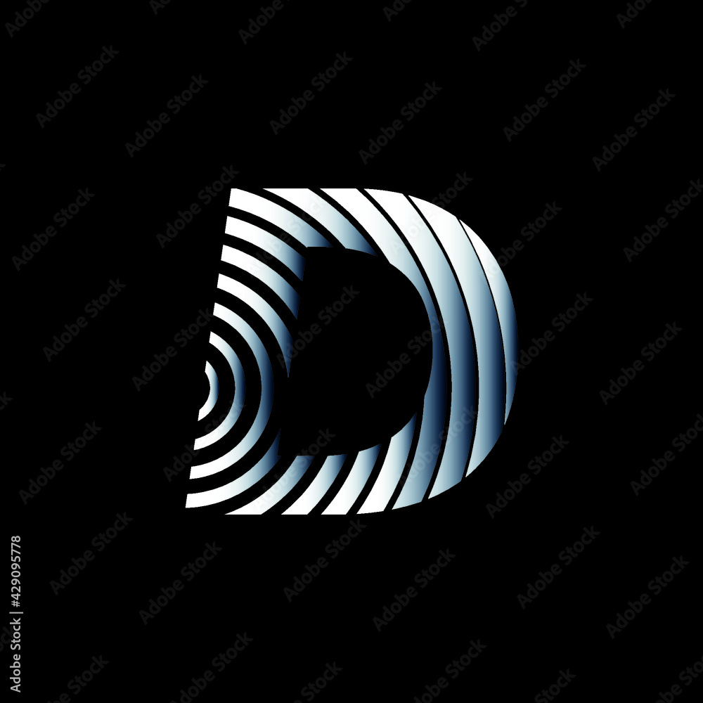 Capital letter D with metallic texture on black background, editable ...