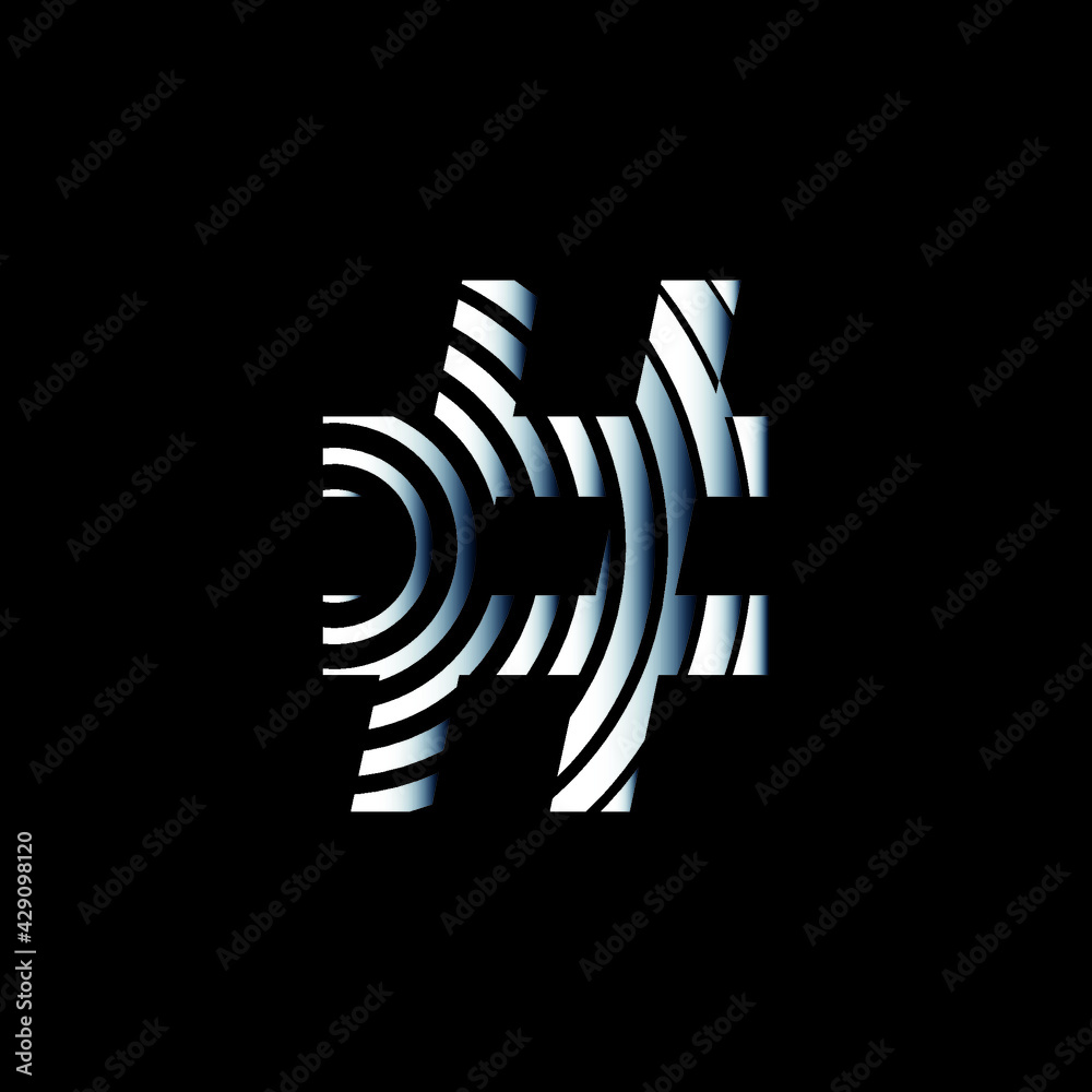hashtag symbol with metal texture on black background, editable vector ...