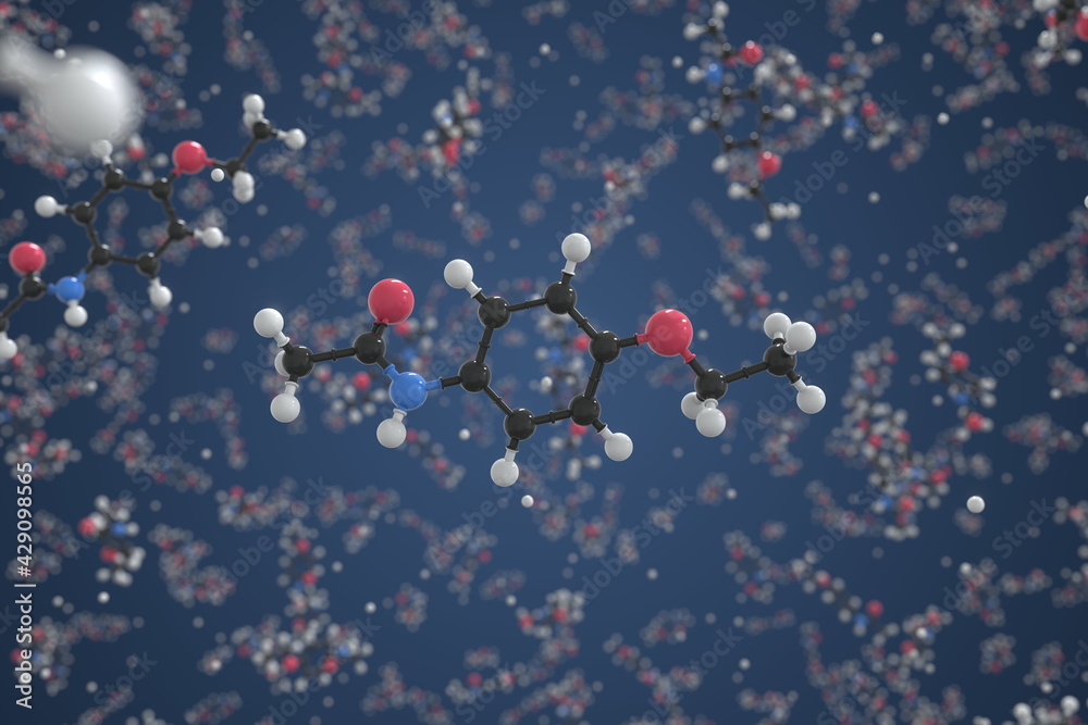 Phenacetin molecule made with balls, scientific molecular model ...