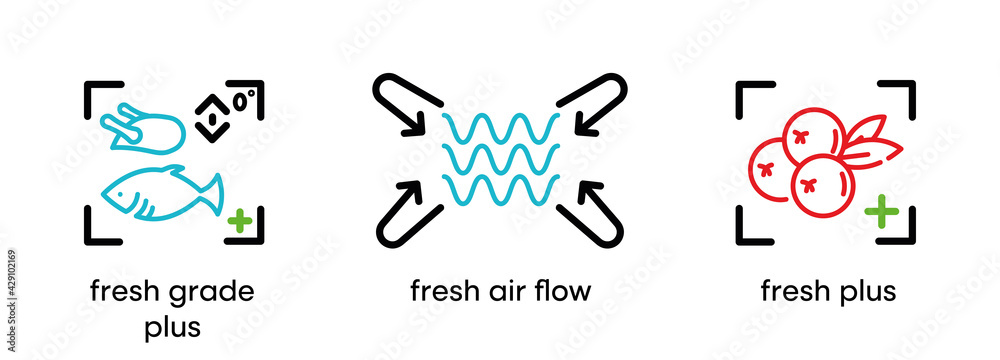 Fresh air flow icon. This symbol is the refrigerator and air ...