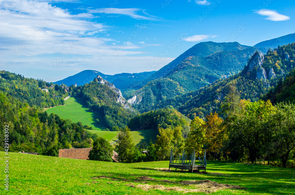 view of a landscape of austrian mountains stretched alongside of the ...