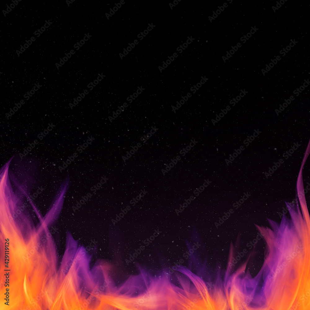 Dramatic fire flame border frame with black background Stock ...