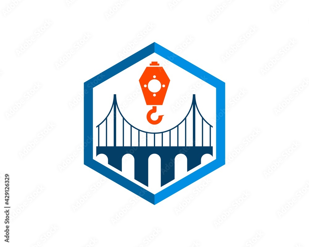 Hexagonal shape with bridge and construction crane inside Stock Vector ...