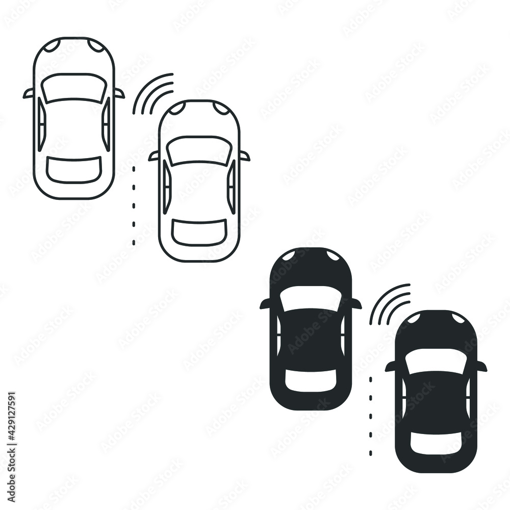 Adaptive cruise control system line and glyph icon. Simple outline and ...