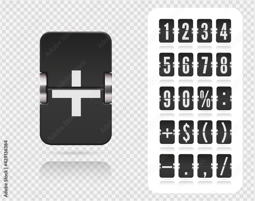 Analog black countdown timer number font. Vector illustration template ...