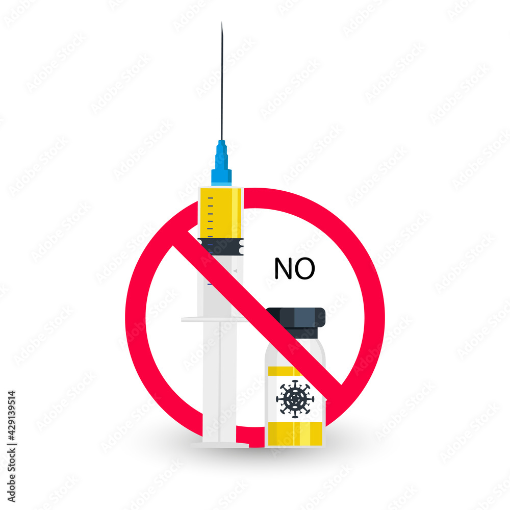 no vaccine in the crossed out red circle syringe. Medical syringe in ...
