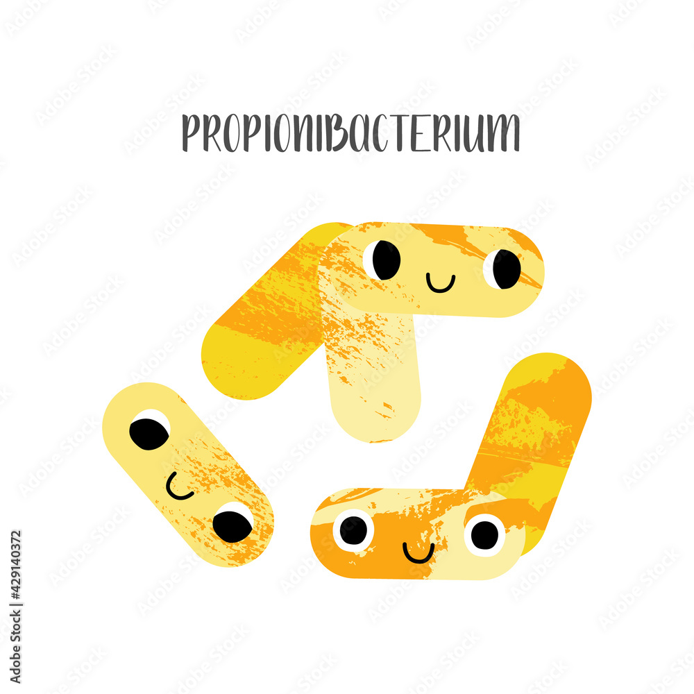 Propionibacterium. Cute lactic acid bacteria character. Probiotics ...