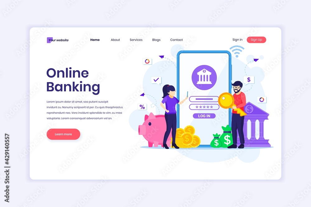 Landing page design concept of Mobile banking with people characters ...