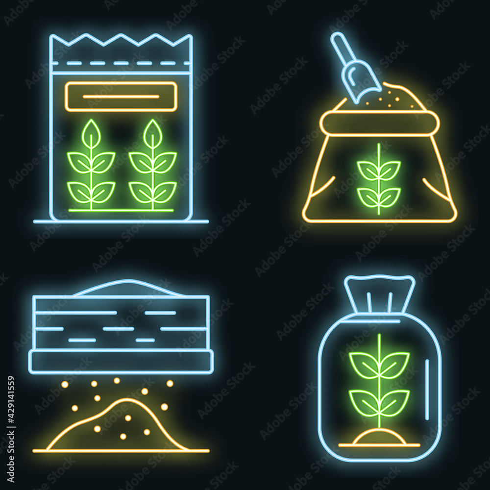 Flour icons set. Outline set of flour vector icons neon color on white ...