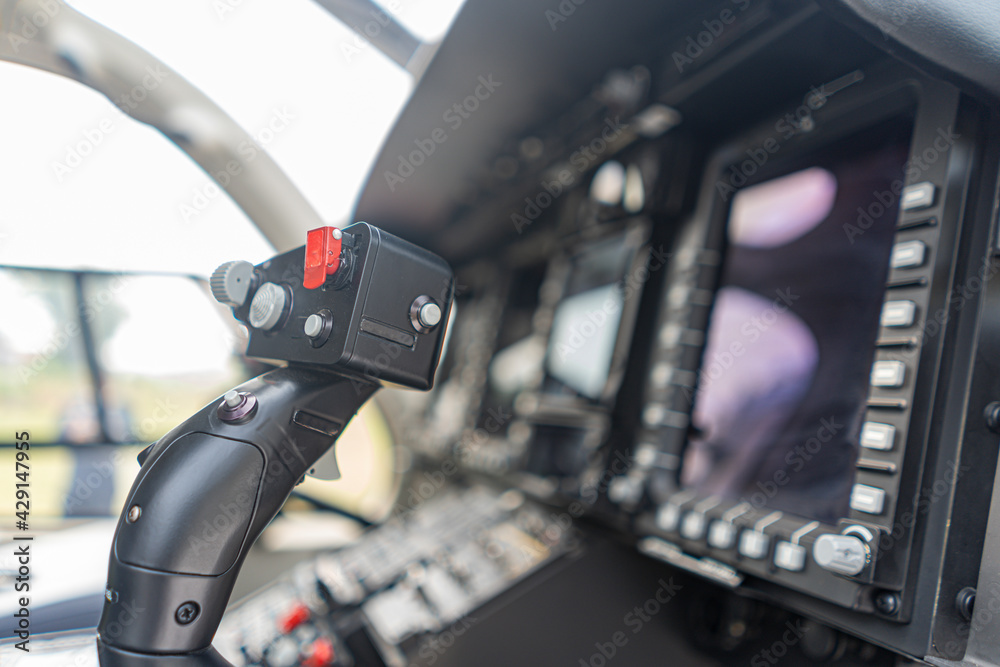 controller handle that installed in the helicopter cockpit Stock Photo ...