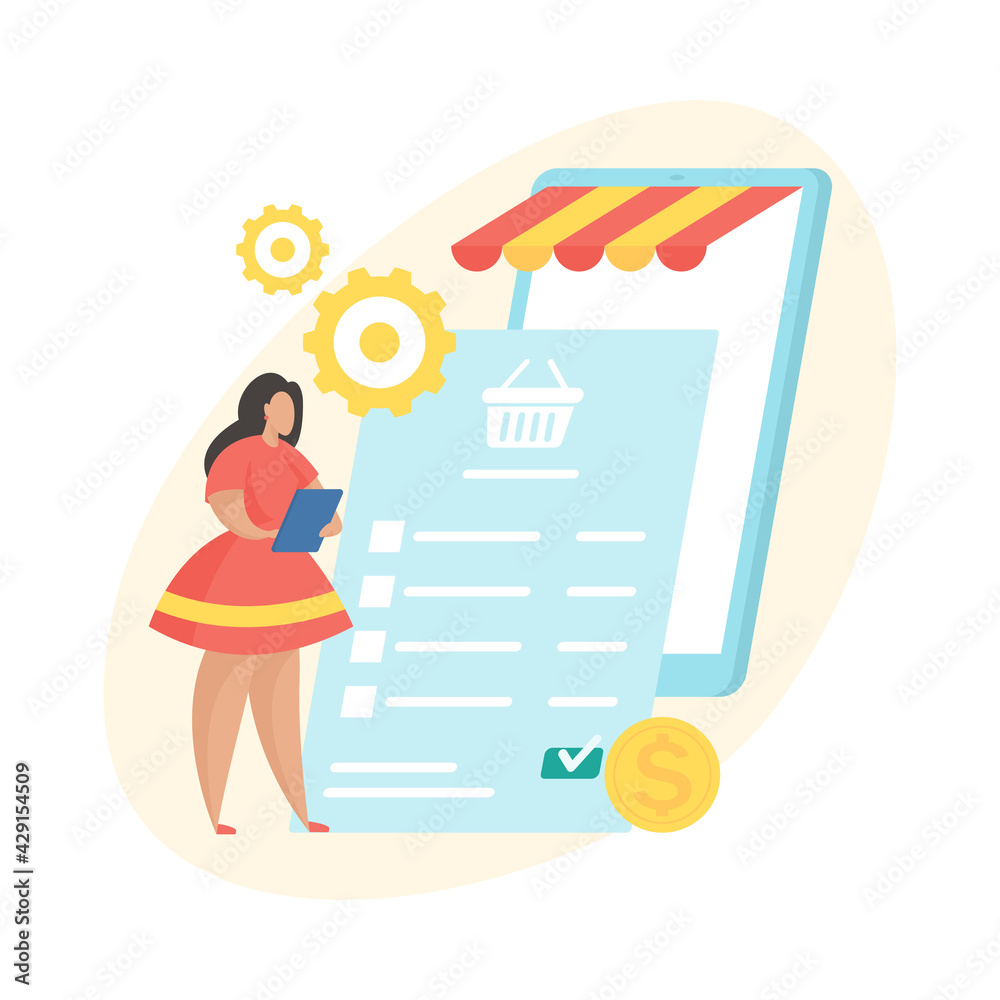 Pending payment. Flat vector illustration. Digital shopping order ...