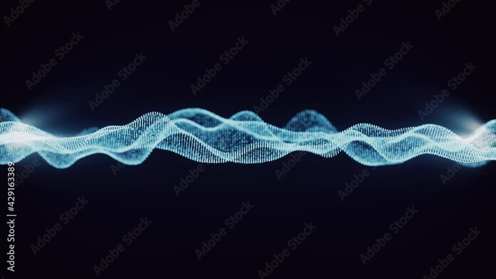 4K 3D seamless looping blue light wire mesh array, sound wave flowing ...