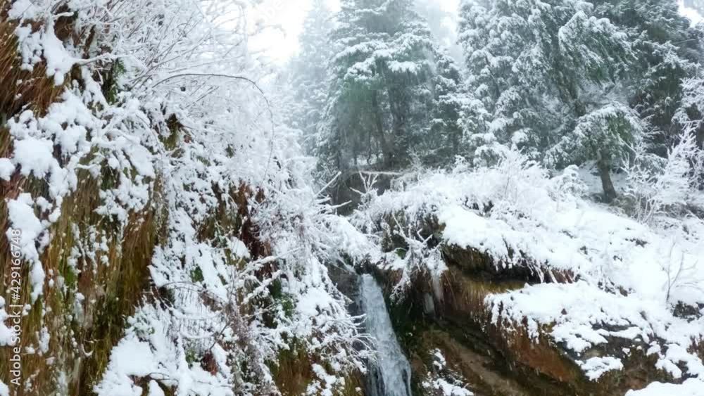 Vidéo Stock View of the Jana Waterfall during the snowfall at Manali ...