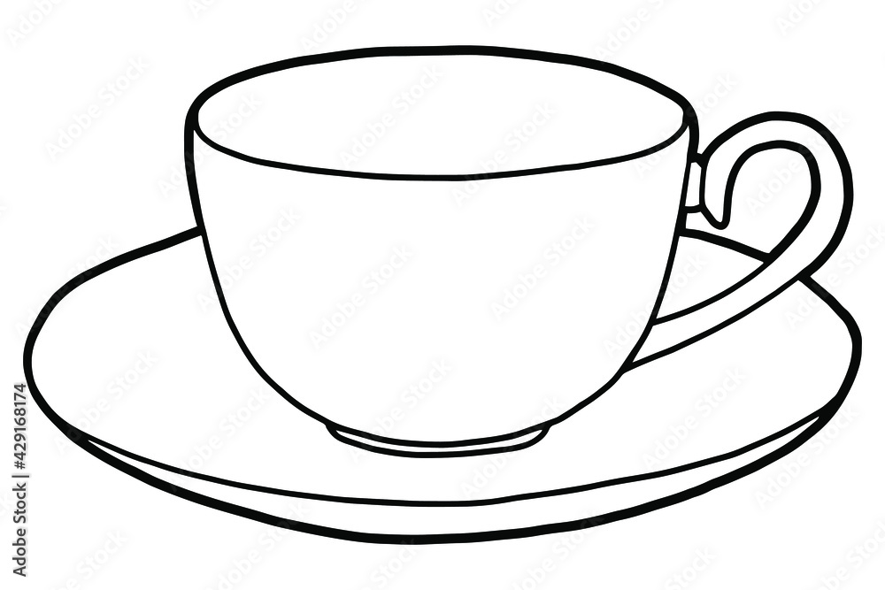 Tea cup. Coloring page. Black outline. Stock Vector | Adobe Stock