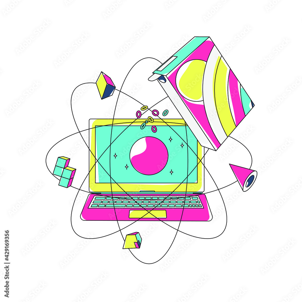 colorful laptop clipart with cereals, business breakfast, food for ...