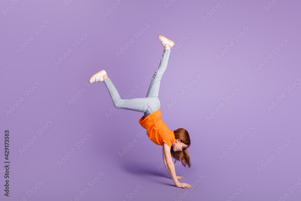 Full length body size view of attractive flexible girl standing walking ...