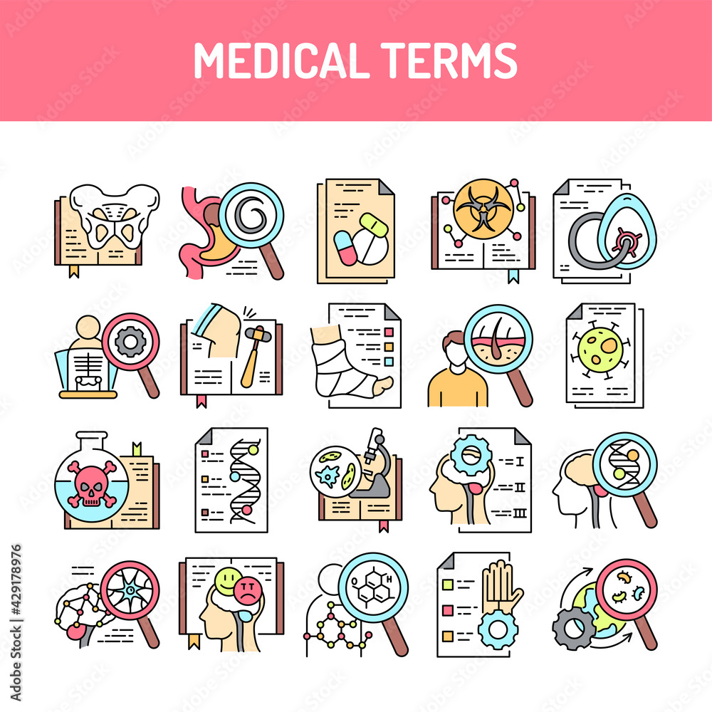 Medical terms line icons set. Isolated vector element. Stock Vector ...