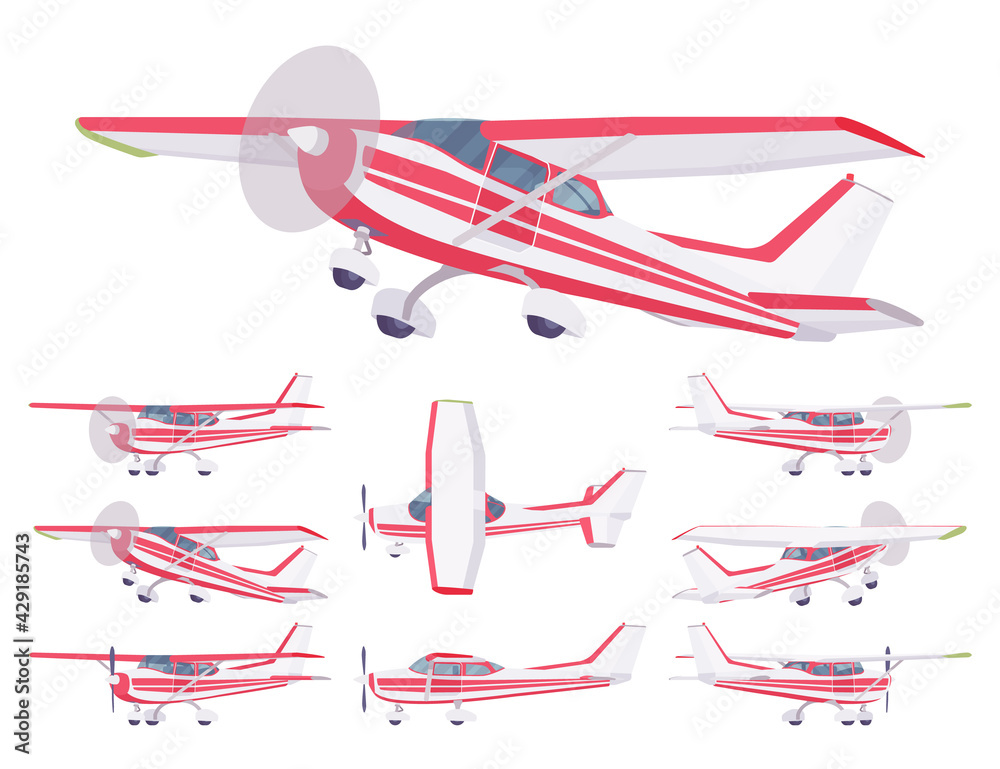 Light aircraft, red stripe plane livery set. Small regional logistics ...
