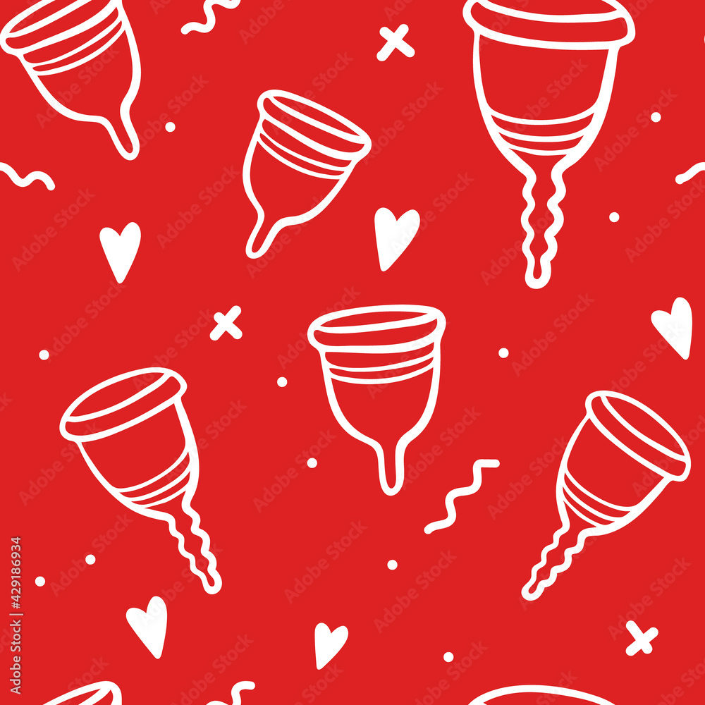 hand-drawn menstrual cup seamless pattern. Vector line illustration ...