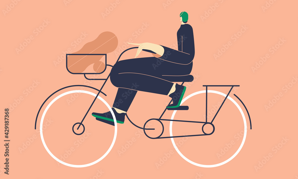 Summer collection. Active cartoon person cycling on bike. Vector ...