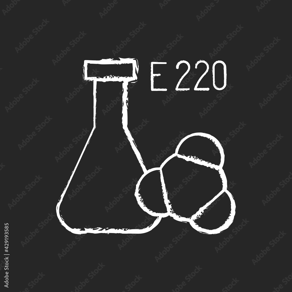 Sulphites chalk white icon on black background. Chemical formula. Food ...