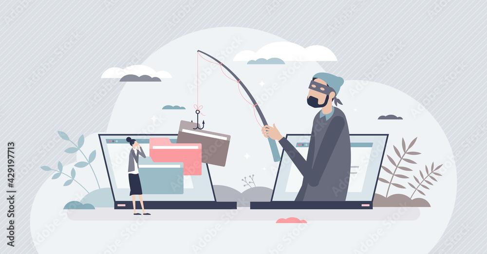 Online fraud and internet crime hacker steals information tiny person ...