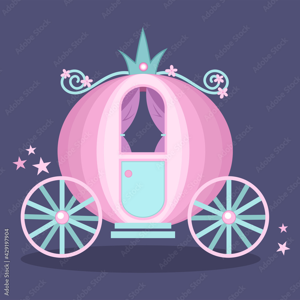 Vecteur Stock Cute pink cinderella princess carriage with floral ...